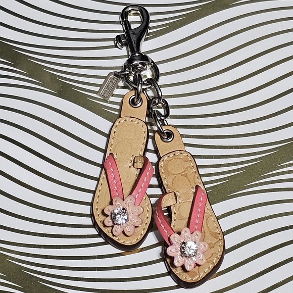 Coach | Accessories | Coach Vintage Floral Flower Leather Keychain Fob ...